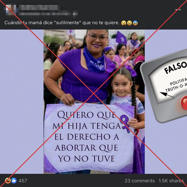 PolitiFact | Esta foto de una mujer con su hija y un cartel sobre el derecho al aborto fue ...